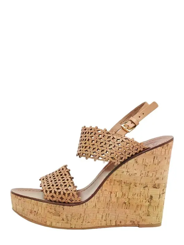 Tory Burch Daisy Leather Wedge Heel Sandals - Neutrals