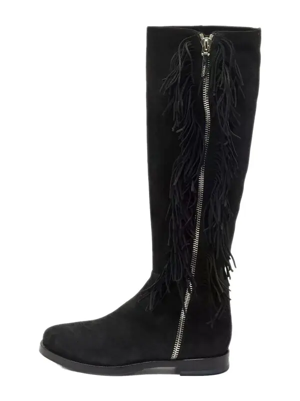 LE SILLA Suede Fringe Knee Boots - Black