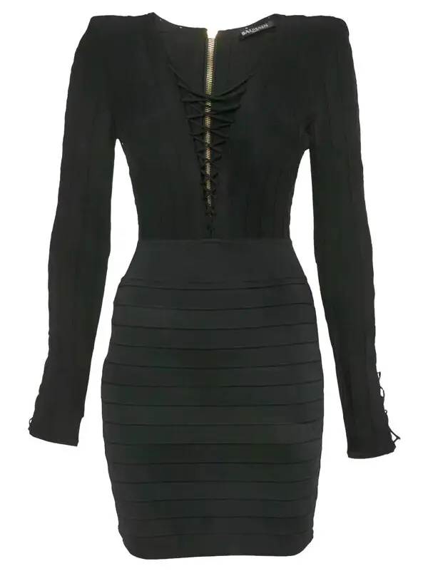 Balmain Lace-up Knit Mini Dress - Black