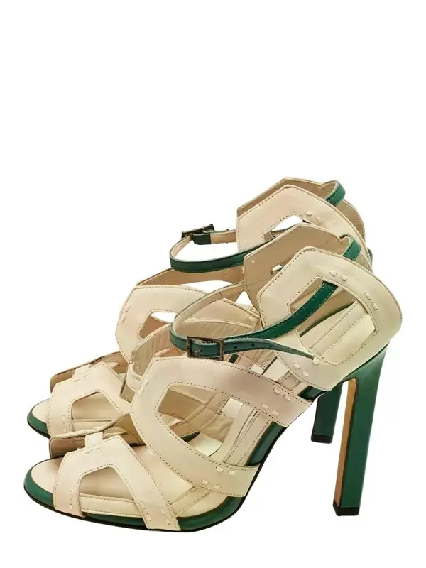 Manolo Blahnik Leather Cutout Heeled Sandals - Neutrals