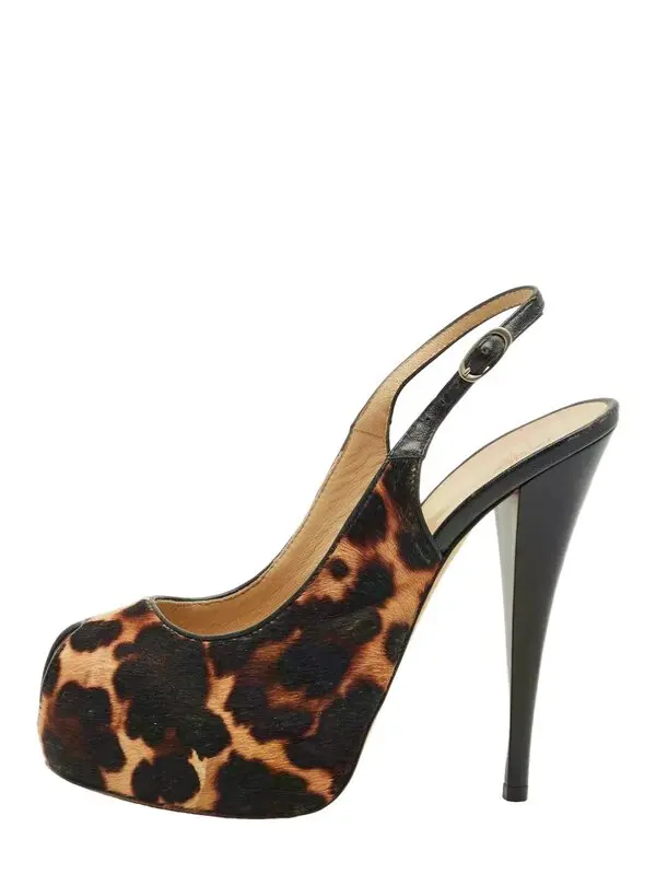 GIUSEPPE ZANOTTI Leopard-print Peep-toe Slingback Pumps - Brown