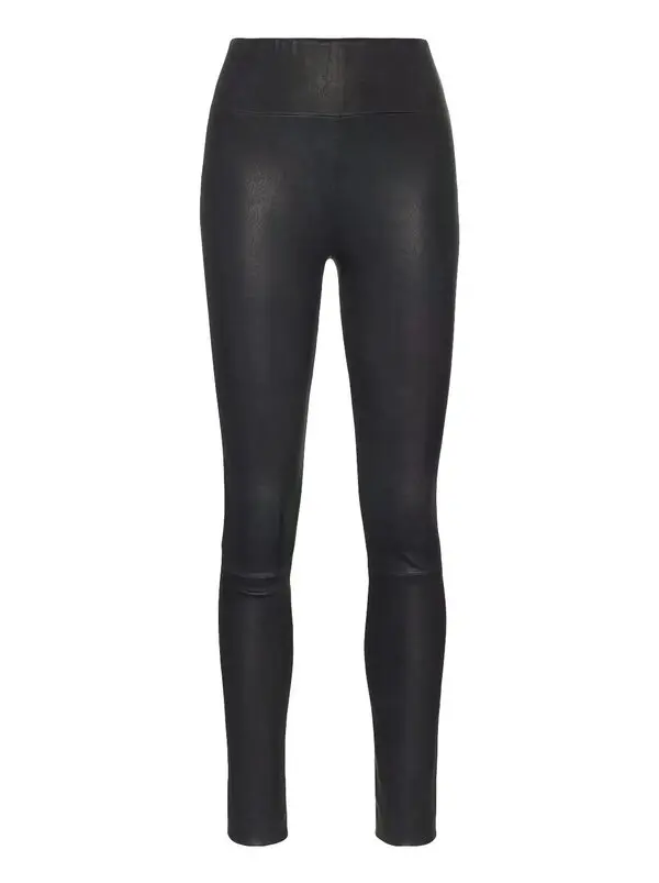 Sprwmn Navy High-waisted Leather Leggings - Blue