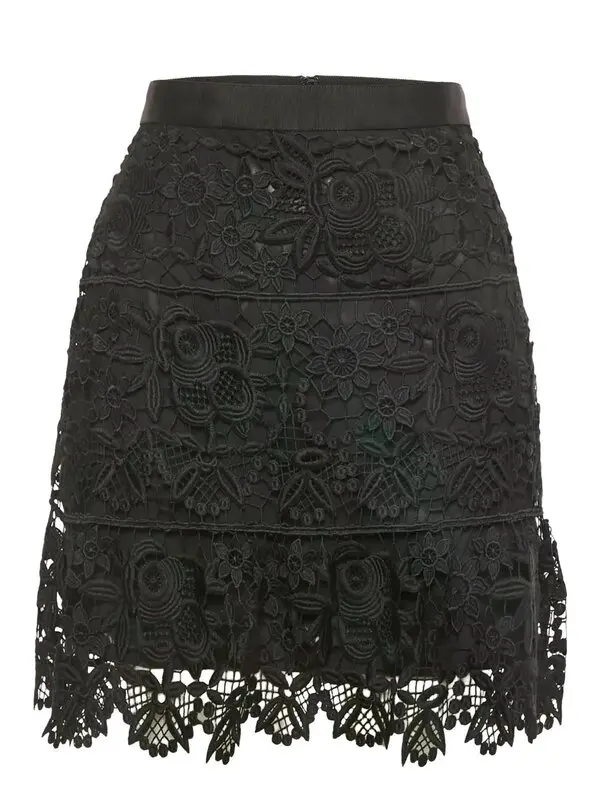 SELF-PORTRAIT Lace Floral Mini Skirt - Black
