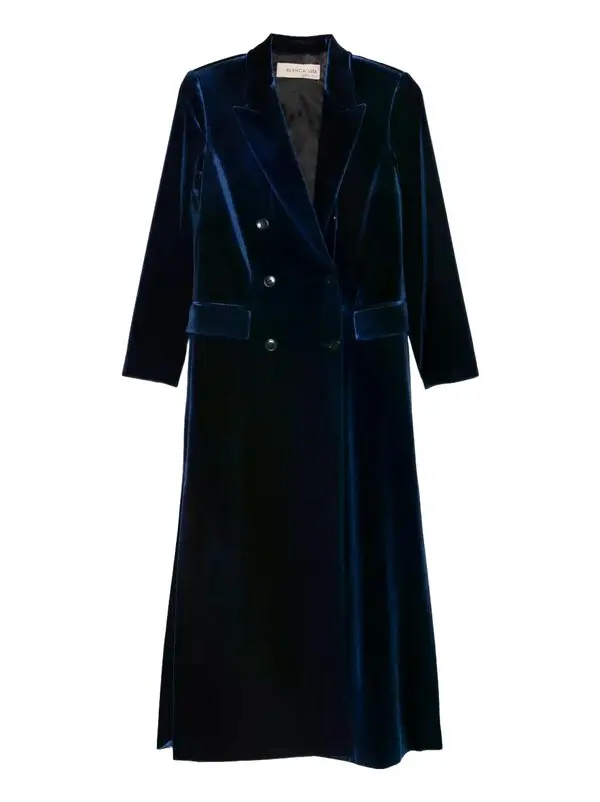 BLANCA VITA Double-breasted Velvet-effect Coat - Blue