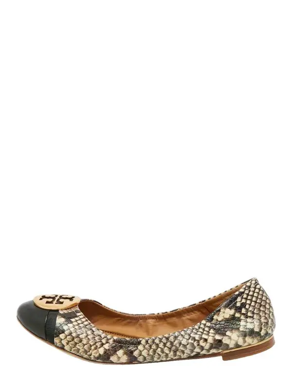 Tory Burch Python-embossed Ballerina Flats - Neutrals