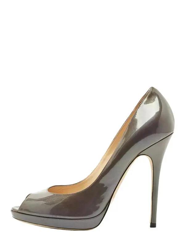 JIMMY CHOO Patent Leather Peep-toe Pumps - Grey