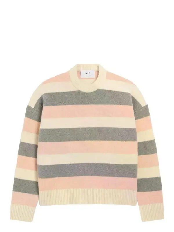 Ami Striped Crew-neck Sweater - Neutrals