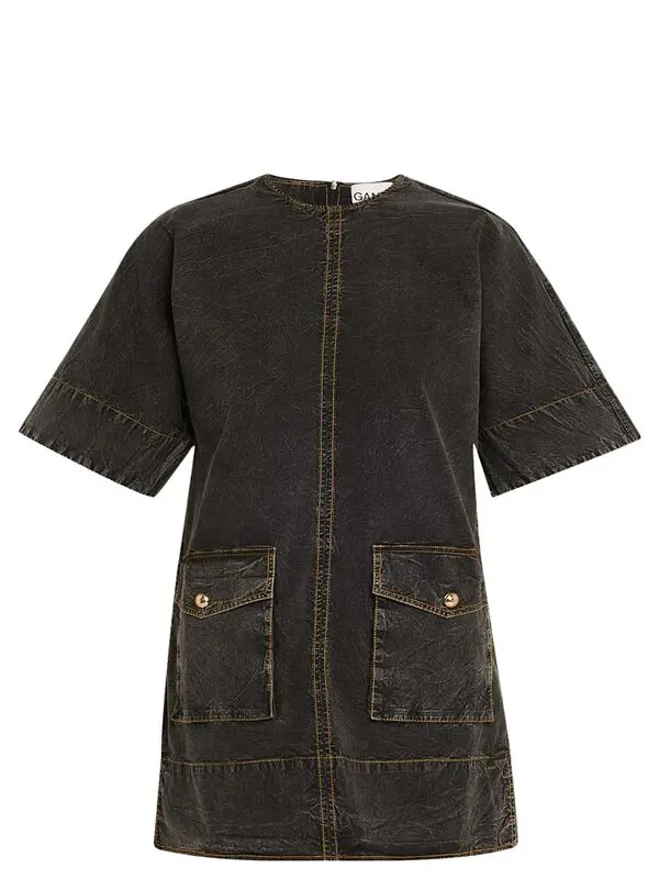 GANNI Mini Washed Denim T-shirt Dress - Black