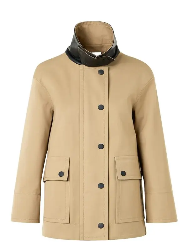 Akris Faux-leather Collar Cotton Gabardine Parka Jacket - Beige/black