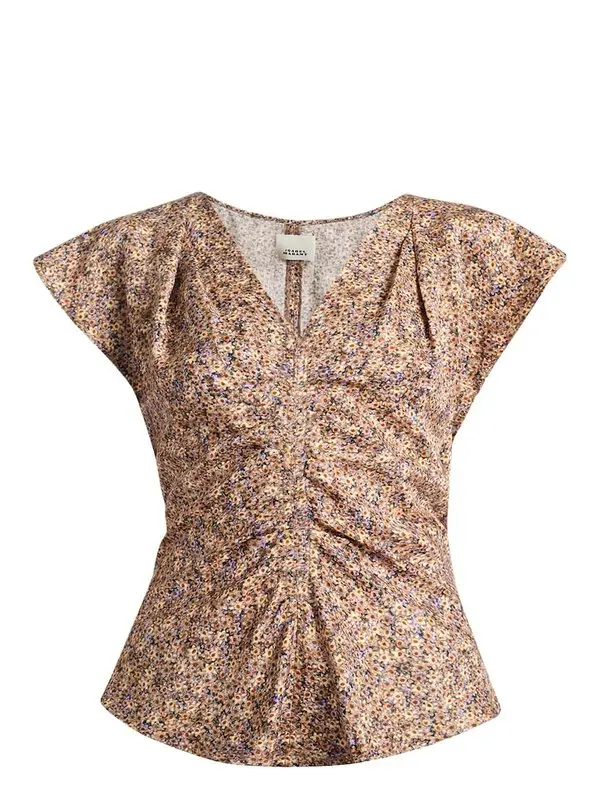 Isabel Marant Lonea Draped Floral Silk Jacquard Top - Ochre