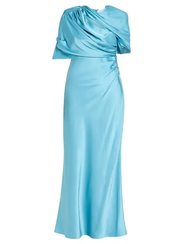 Stella McCartney Draped Capelet Satin Gown - Steel Blue