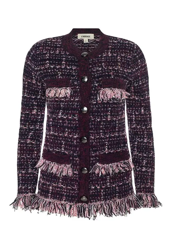 L'Agence Kastoria Fringe Cardigan - Black/dark Malbec/midnight