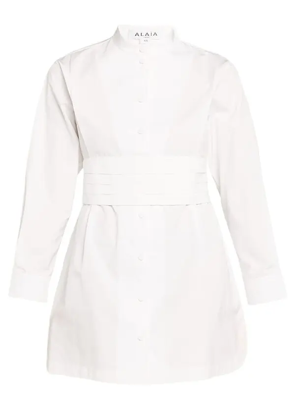 Alaïa Cummerbund Mini Shirtdress - Blanc