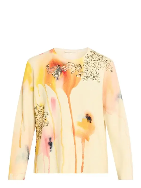 JASON WU Watercolor Floral Lace Applique Wool Sweater - Limoncello