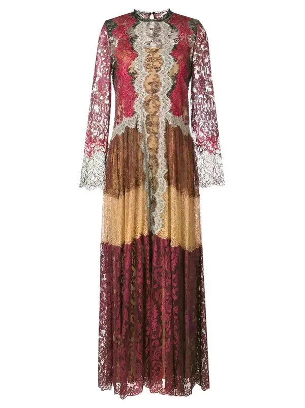 Alberta Ferretti Floral Lace Long Dress - Red