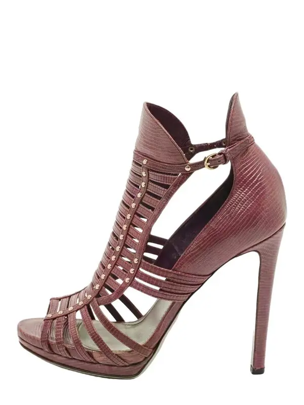 SERGIO ROSSI Textured Leather Strappy Sandals - Purple