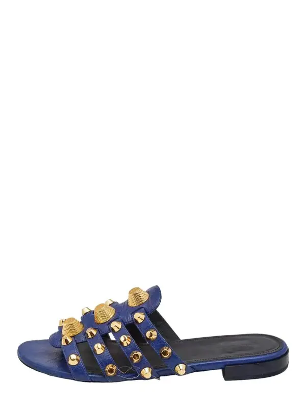 Balenciaga Studded Leather Slides - Blue