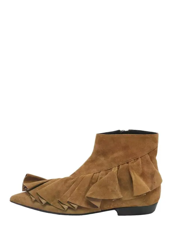 JW Anderson Ruffle Suede Ankle Boots - Brown