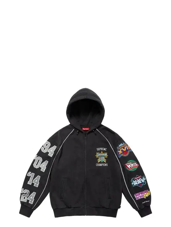 Supreme Playoffs Multiple-appliqués Zip-up Hoodie - Black