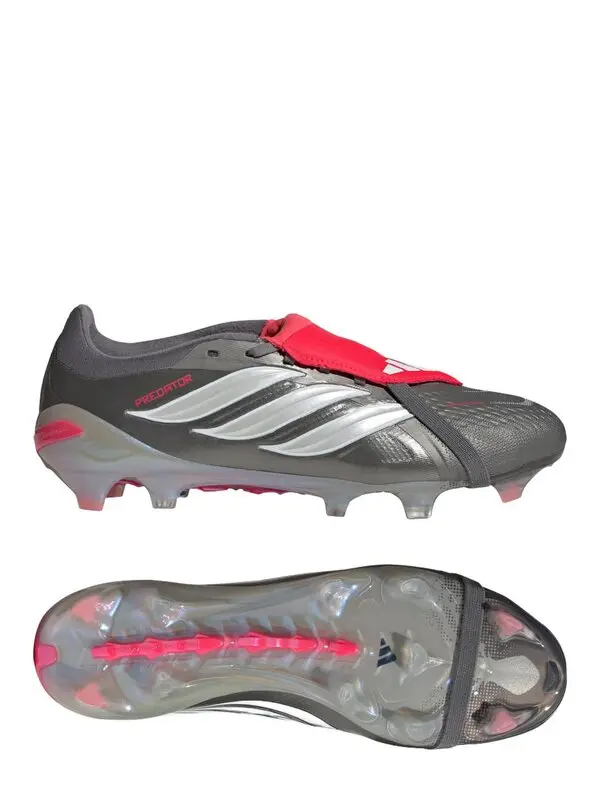 Adidas Predator Pro Firm Ground Soccer Cleats With Fold-over Tongue - Iron Metallic / Zero Metalic / Lucid Red