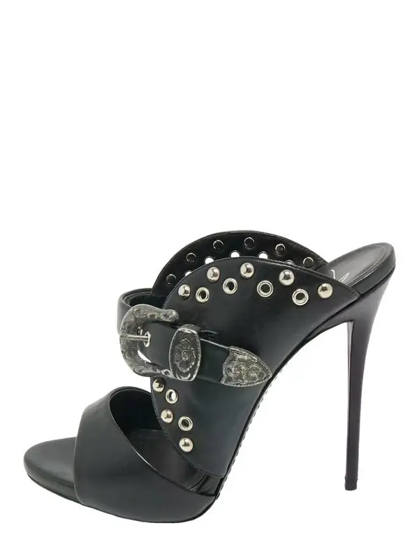 GIUSEPPE ZANOTTI Buckle Studded Leather Sandals - Black