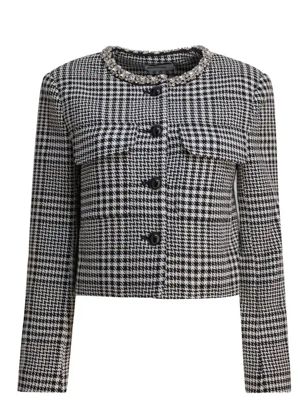 SELF-PORTRAIT Houndstooth Wool-blend Blazer - Black