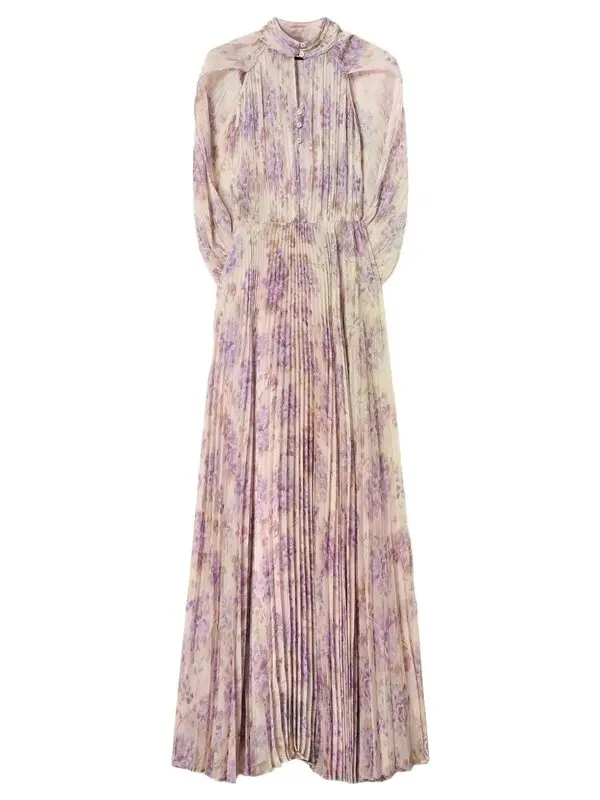 TWINSET Pleated Floral Print Maxi Dress - Neutrals