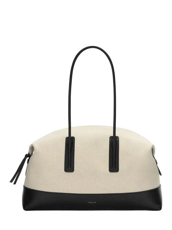 DEMELLIER The Stockholm Bowling Bag - Salt & Pepper Canvas Black Smooth