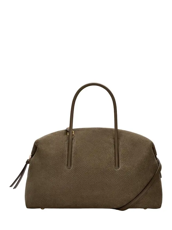 DEMELLIER Stockholm Handbag - Deep Khaki Perforated Suede