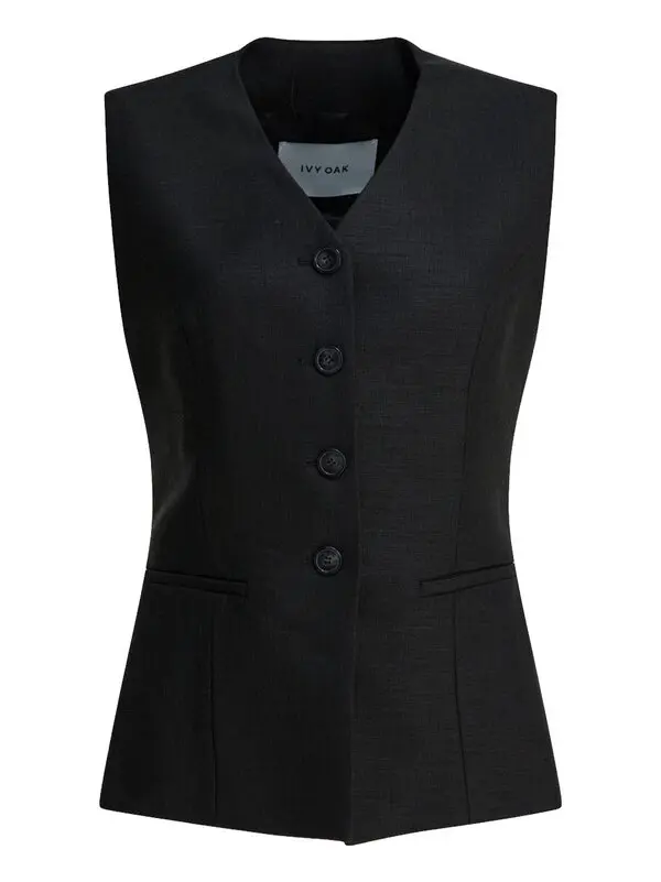 IVY OAK Pinstriped Vest Jacket - Black