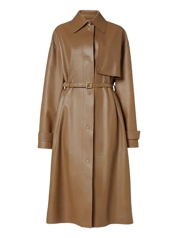 Fendi Leather Trench Coat - Beige