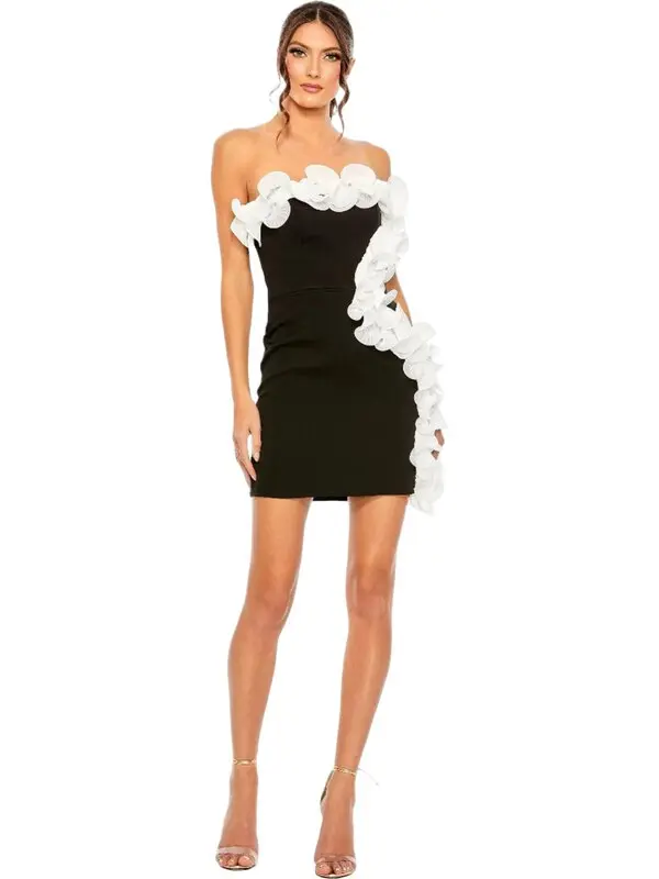 Mac Duggal Strapless Ruffle Detail Mini Dress - Black White