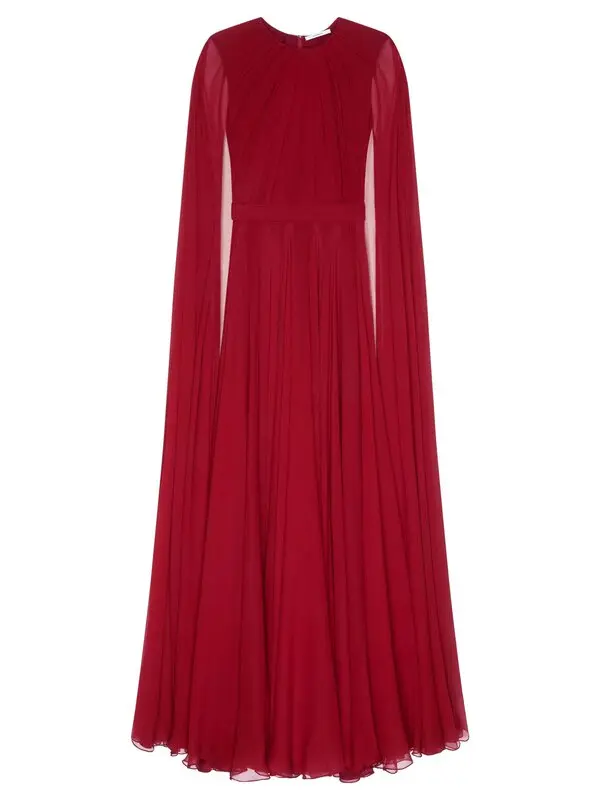Givenchy Silk Crepon Evening Dress With Cape - Dark Red