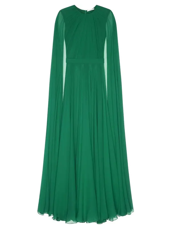 Givenchy Silk Crepon Evening Dress With Cape - Emerald Green