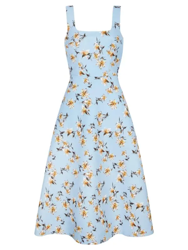EMILIA WICKSTEAD Shiloh Floral Print Taffeta Faille Dress - Blue