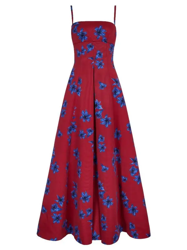 EMILIA WICKSTEAD Oceana Dress In Festive Lilies Taffeta Faille - Red