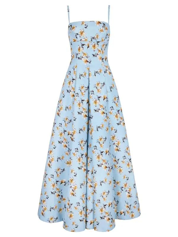 EMILIA WICKSTEAD Oceana Dress In Summer Lilies Taffeta Faille - Blue