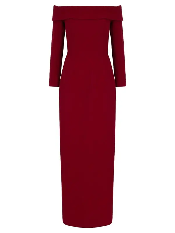 EMILIA WICKSTEAD Off-the-shoulder Long Sleeve Wool Crepe Gown - Red