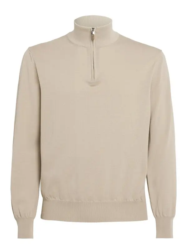 Canali Cotton Half-zip Sweater - Beige
