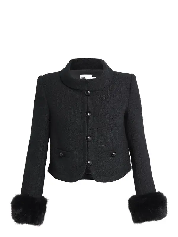 SELF-PORTRAIT Faux Fur Bouclé Blazer - Black