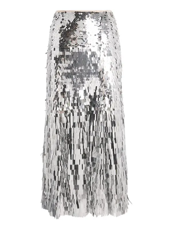 SELF-PORTRAIT Sequin-embellished Midi Skirt - Silver