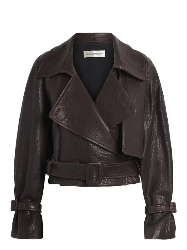 Nour Hammour Lambskin Cropped Hatti Jacket - Brown