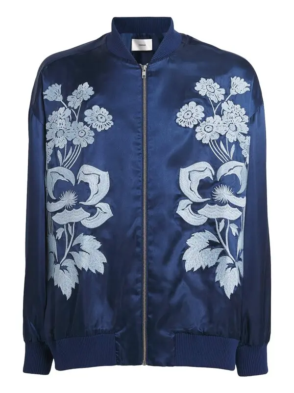Commas Floral Embroidered Bomber Jacket - Blue