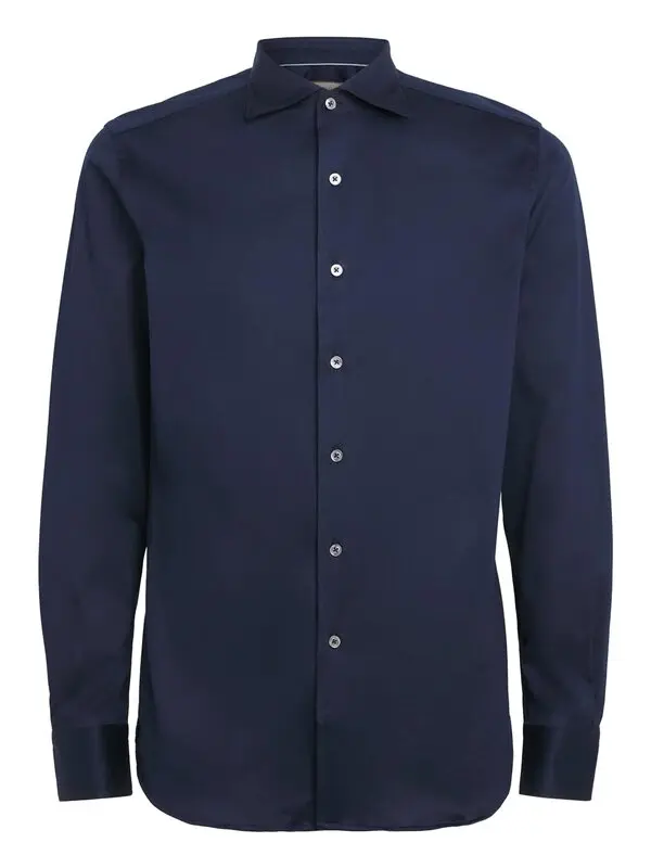 Canali Cotton Cutaway Collar Shirt - Navy