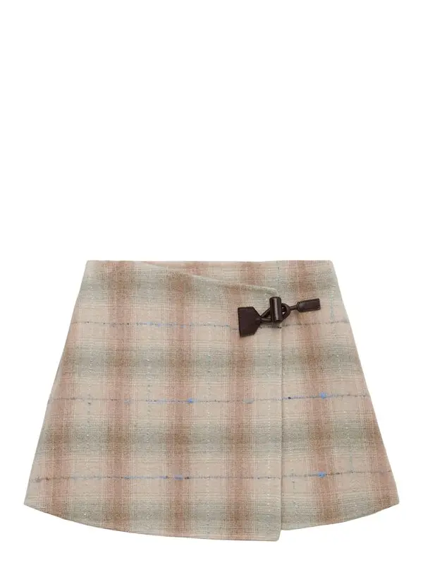 Loewe Wool-blend Checked Mini Skirt - Beige