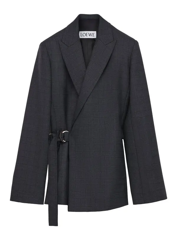 Loewe Wool Check Draped Blazer - Grey