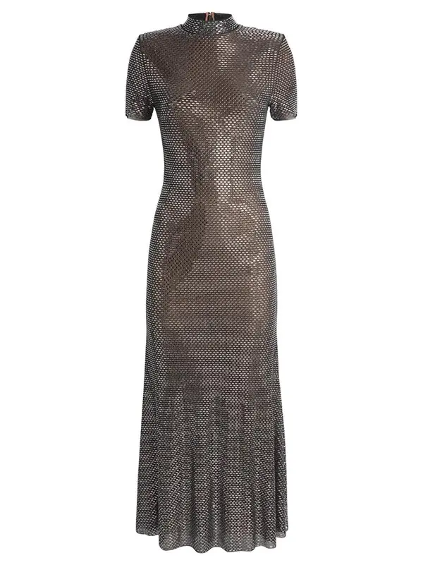 SELF-PORTRAIT Rhinestone Embellished Maxi Dress - Grey