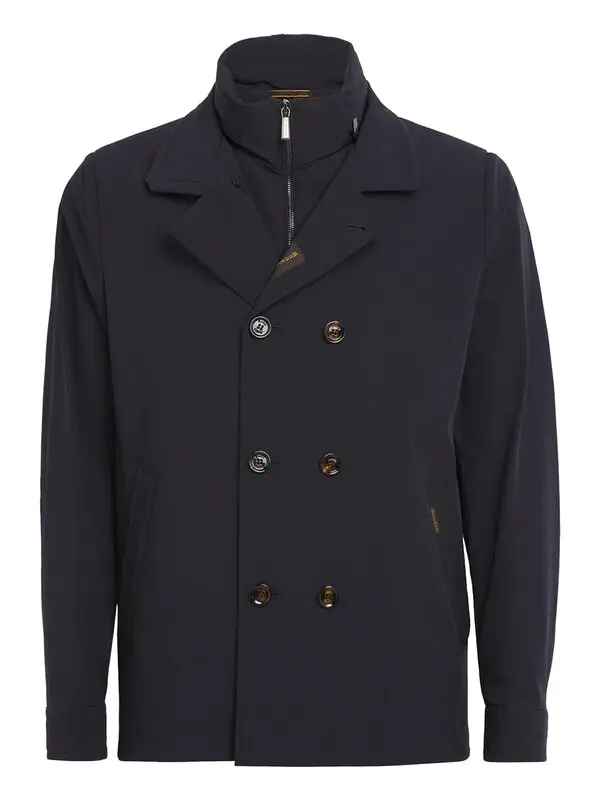 MOORER Water-repellent Pea Coat With Detachable Bib - Navy