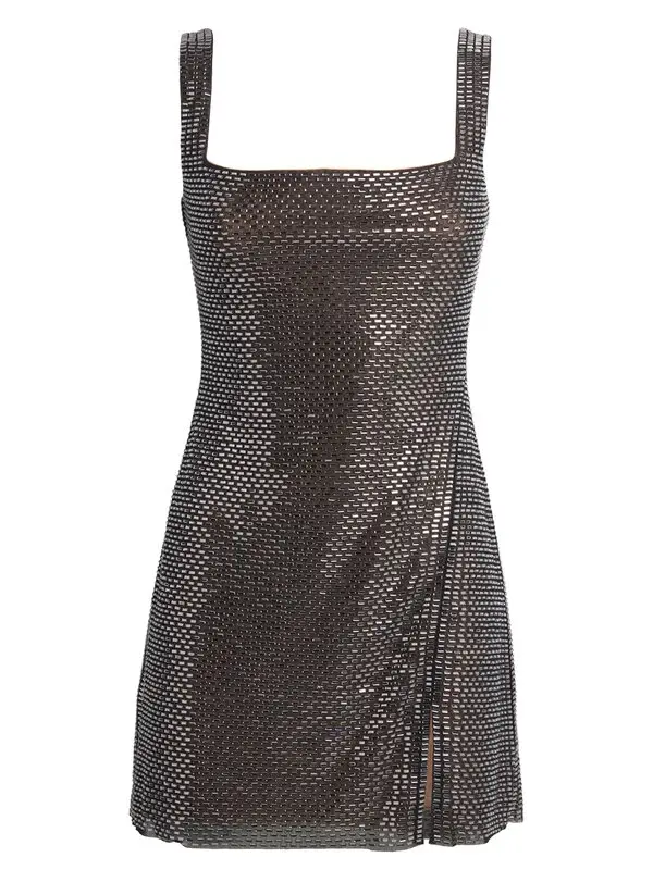 SELF-PORTRAIT Rhinestone Mini Dress - Grey