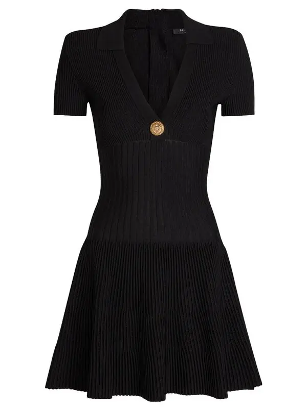 Balmain Embellished Knit Mini Shirt Dress - Black
